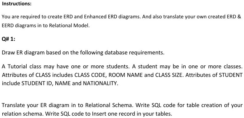 SOLVED: Instructions: You are required to create an ERD (Entity ... SOLVED: Instructions: You are required to create an ERD (Entity ...