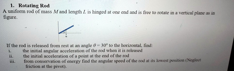 SOLVED: Rotating Rod A uniform rod of mass M and length L is hinged at one end and is free to ...