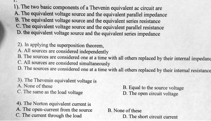 SOLVED: The two basic components of a Thevenin equivalent AC circuit ...