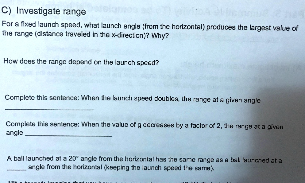 SOLVED:C) Investigate range For a fixed launch speed, what launch angle ...