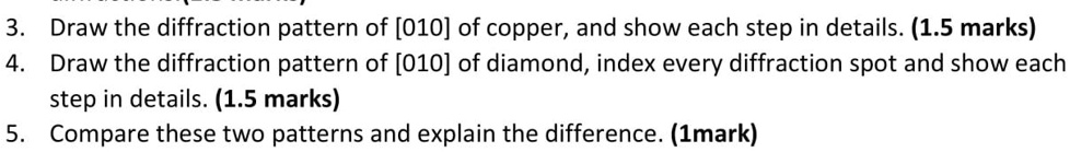 3. Draw the diffraction pattern of [010] of copper, and show each step ...