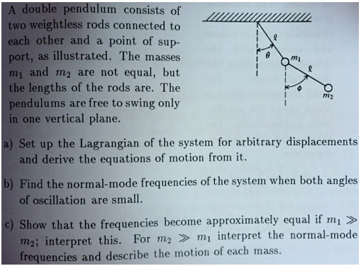 A double pendulum consists of two weightless rods connected to each ...