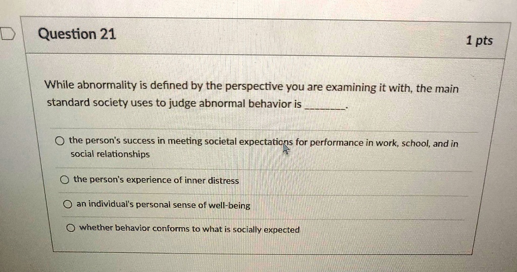 SOLVED: While abnormality is defined by the perspective you are ...