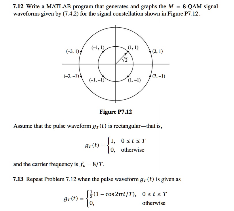 Solved 712 Write A Matlab Program That Generates And Graphs The M 8 Qam Signal Waveforms Given 3752
