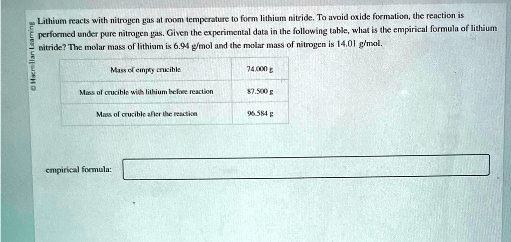SOLVED: an Lithium reacts with nitrogen gas at room temperature to form ...