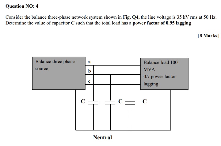 SOLVED: PLEASE ANSWER ASAP Question NO:4 Consider the balance three-phase network system shown ...