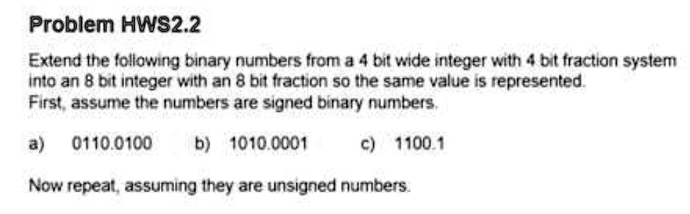 problem hws22 extend the following binary numbers from a 4 bit wide integer with 4 bit fraction ...