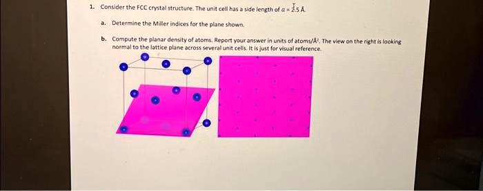 1. Consider the FCC crystal structure. The unit cell has a side length ...
