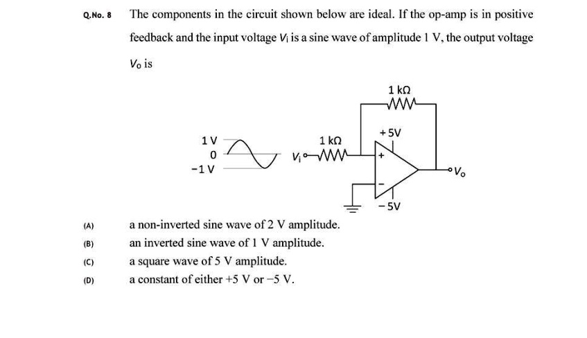 Q.No. 8 The components in the circuit shown below are ideal. If the op ...