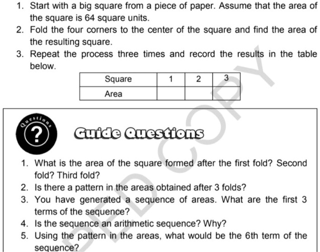 SOLVED: 1.. Start with a big square from a piece of paper. Assume that the area of the square is ...