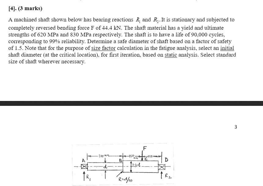 [4]. (3 marks) A machined shaft shown below has bearing reactions R1 ...