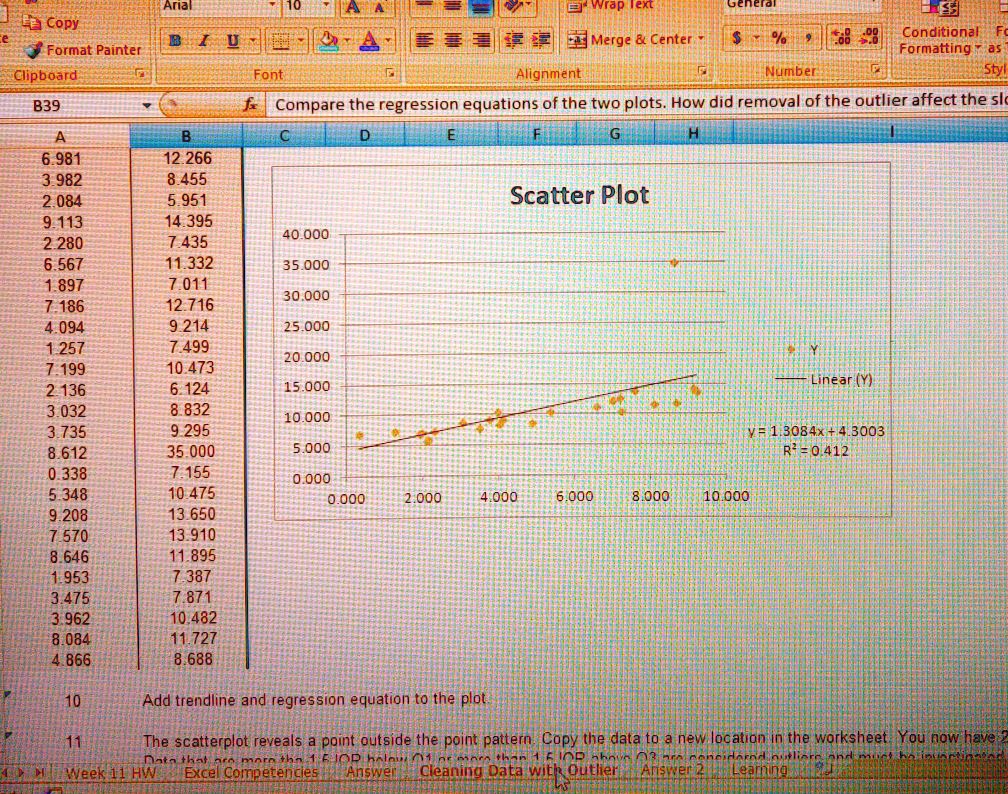 SOLVED: Title: Scatter Plot and Regression Analysis Text: Alai Au 0Wrap text Open to Copy Merge ...
