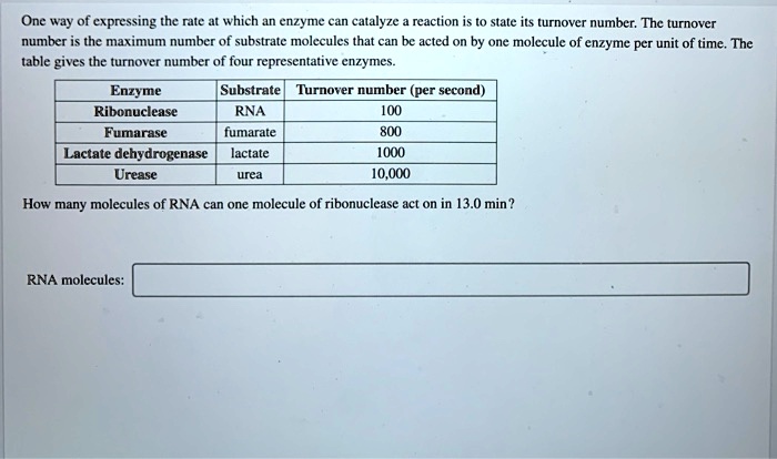 SOLVED: One way of expressing the rate at which an enzyme can catalyze ...