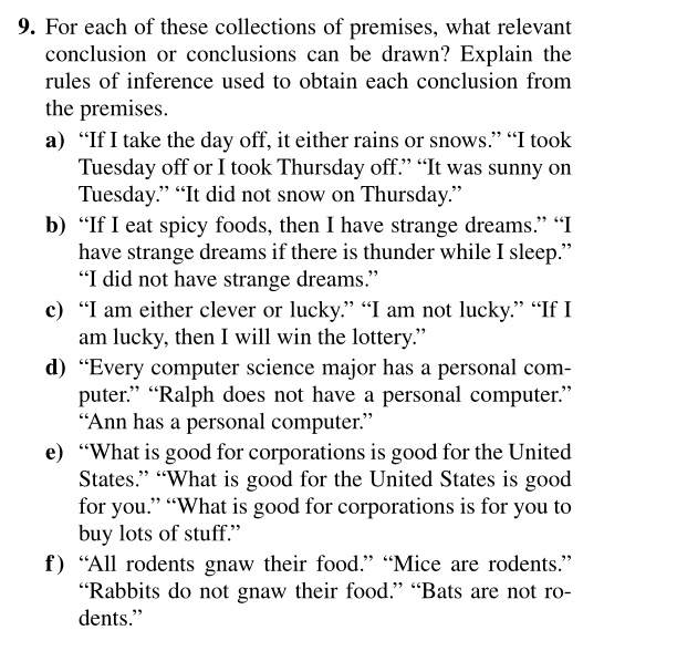 For Each Of These Collections Of Premises What Relevant Conclusion Or Conclusions Can Be Drawn 