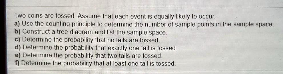Two coins are tossed. Assume that each event iS equally likely to occur ...