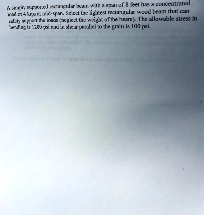 SOLVED: A simply supported rectangular beam with a span of 8 feet has a ...