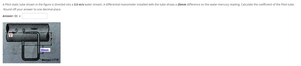 A Pitot static tube shown in the figure is directed into a 3.5 m/s ...