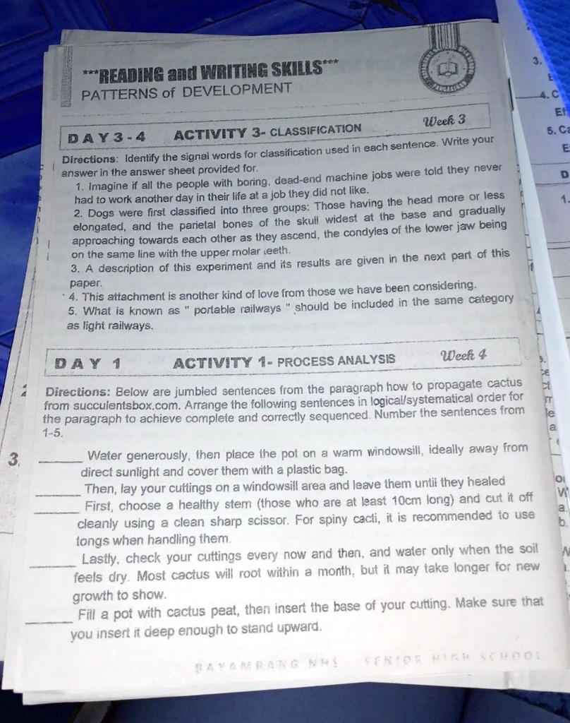 SOLVED: 'Pahelp po ako please READING and WRITING SKILLS"" PATTERNS of ...