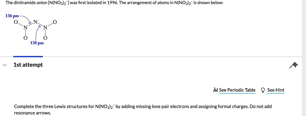 the dinitramide anion nno2l2 was first isolated in 1996 the arrangement ...