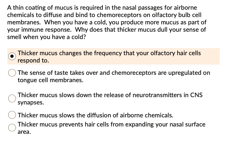 A thin coating of mucus is required in the nasal pass… - SolvedLib