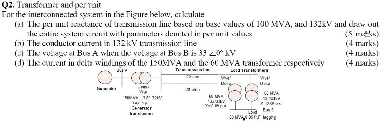 SOLVED: Q2. Transformer and per unit For the interconnected system in the Figure below ...