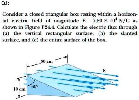 SOLVED: Consider a closed triangular box resting within a horizontal electric field of magnitude ...