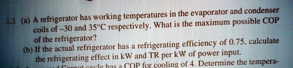 SOLVED: 2.1 (a) A refrigerator has working temperatures in the ...