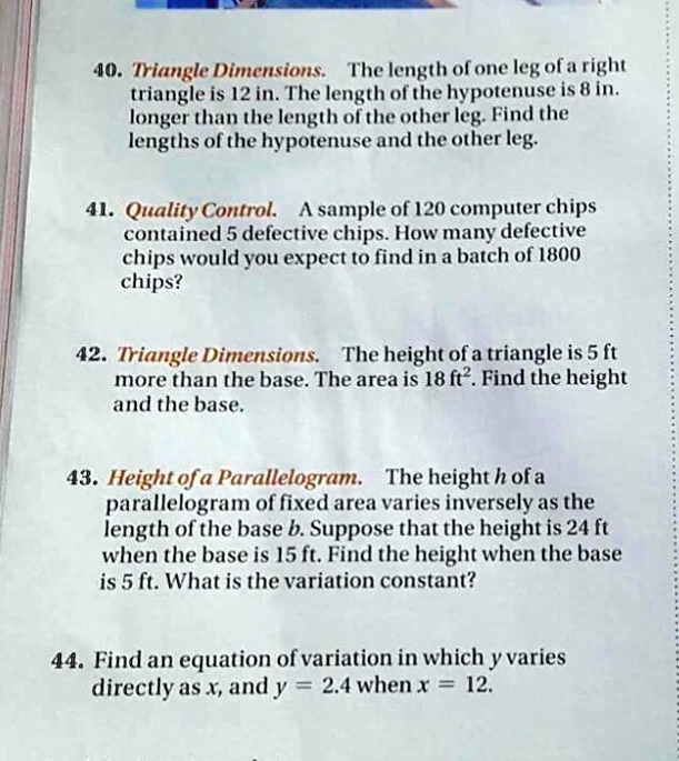 40. Triangle Dimensions. The length of one leg of a...