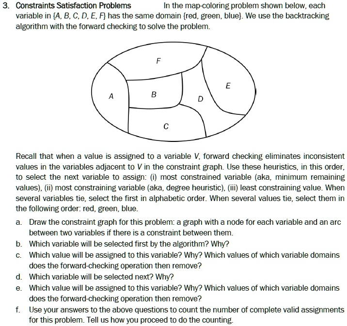 SOLVED: 3. Constraint Satisfaction Problems In the map-coloring problem shown below, each ...