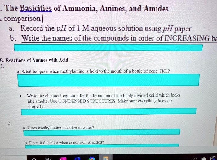 the basicities of ammonia amines and amides comparison record the ph of ...