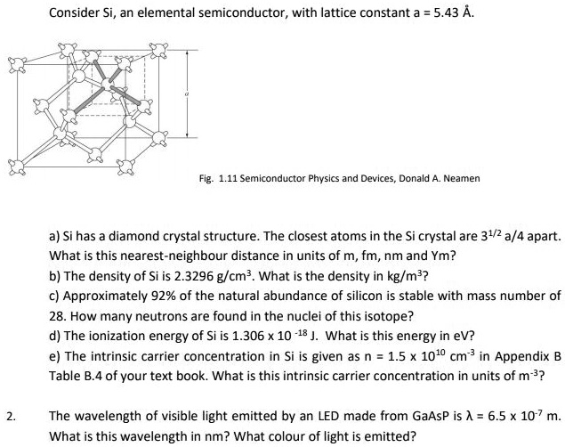 SOLVED: Consider Si, an elemental semiconductor, with lattice constant a 5.43 A. 1.11 ...