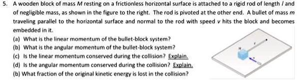 SOLVED: wooden block of mass M resting on frictionless horizontal surface attached t0 rigid rod ...