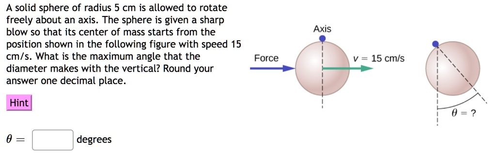 SOLVED: A solid sphere of radius 5 cm is allowed to rotate freely about an axis. The sphere is ...