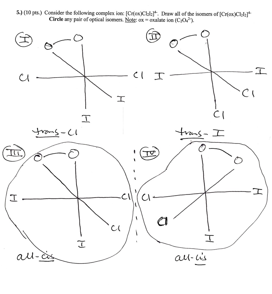 5.) (10 pts.) Consider the following complex ion: [Cr(ox)Cl2I2]^4 ...