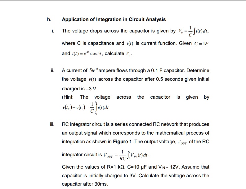 SOLVED:Application of Integration in Circuit Analysis The voltage drops ...