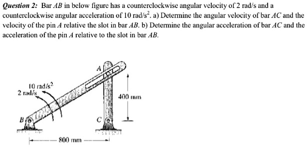 SOLVED: Ouestion 2: Bar AB in below figure has a counterclockwise angular velocity of 2 rad/s ...