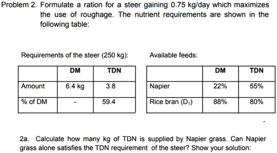 Problem 2: Formulate a ration for a steer gaining 0.75 kg/day which ...
