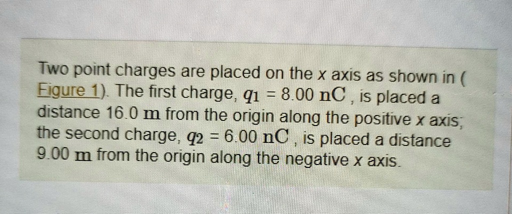two point charges are placed on the x axis as shown in figure 1 the first charge q1 800 nc is ...