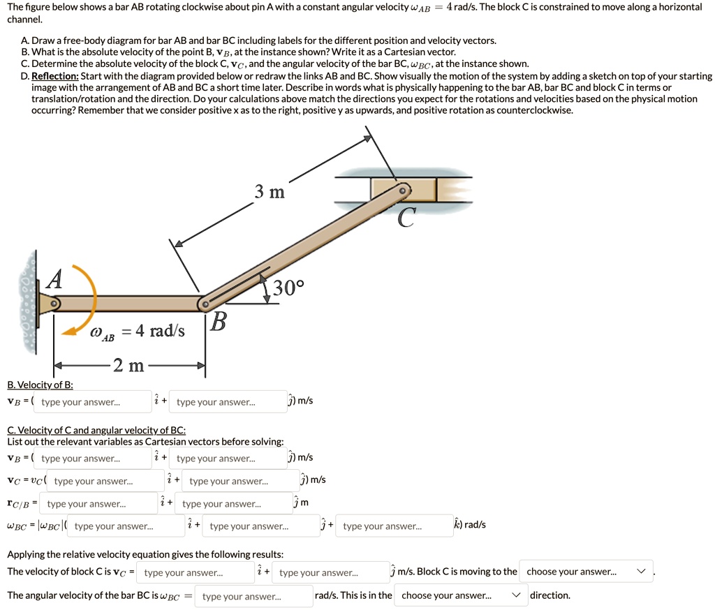 the figure below shows a bar ab rotating clockwise about pin a with a ...