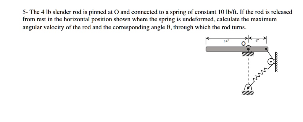 SOLVED: 5- The 4 lb slender rod is pinned at O and connected to a ...
