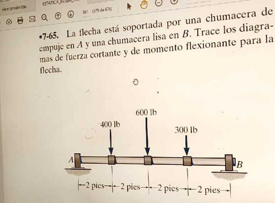 •7-65. La flecha está soportada por una chumacera de empuje en A y una ...