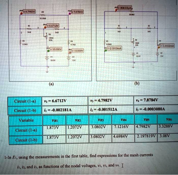 SOLVED: Using the measurements in the first table, find expressions for the mesh currents i1, i2 ...