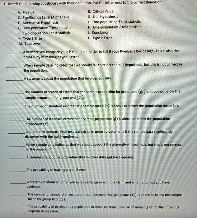 SOLVED: Match the following vocabulary with their delinition. Put the ...