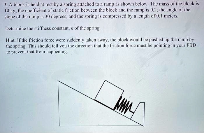 SOLVED: A block is held at rest by a spring attached to a ramp as shown ...