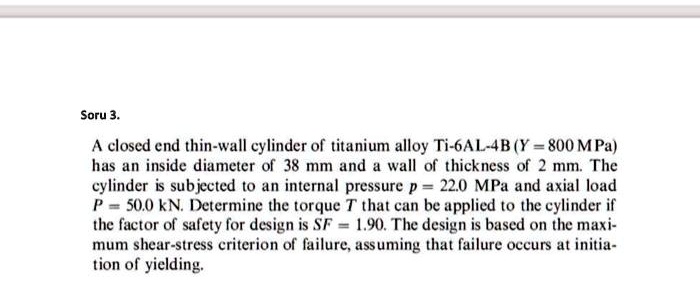 SOLVED: A closed-end thin-wall cylinder of titanium alloy Ti-6AL-4V ...