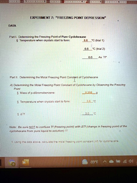SOLVED: Using the data above, calculate the molal freezing point ...