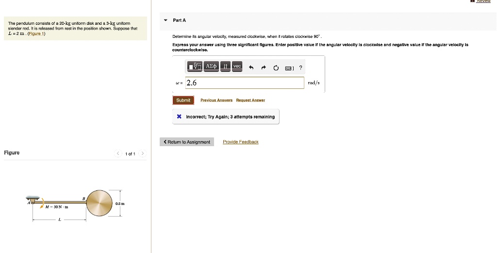 SOLVED: The pendulum consists of a 20-kg uniform disk and a 3-kg uniform slender rod. It is ...