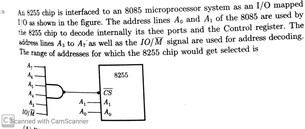 .39 An 8255 chip is interfaced to an 8085 microprocessor system as an I/O mapped A 8255 AA A, I ...