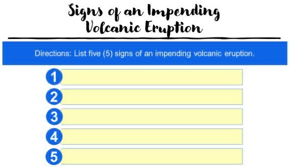 Signs of an Impending Volcanic Eruption Directions: List...