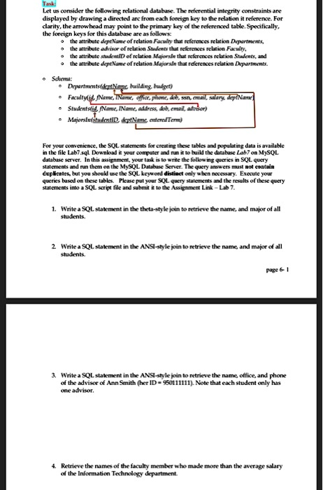 Task Let us consider the following relational database. The referential integrity constraints ...